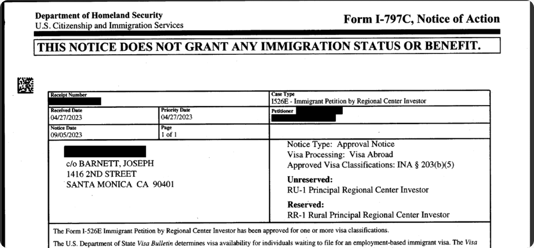 EB-5 rural petition approved in under 4.5 months in 2023